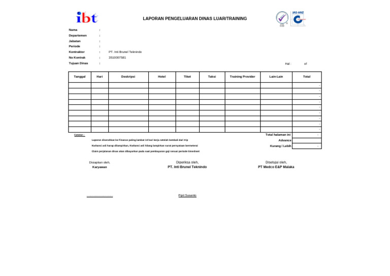 Form Rekap Perjalanan Dinas_IBT-1 | PDF