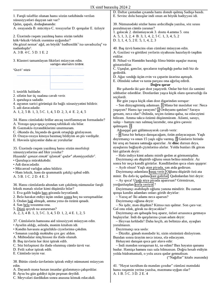 IX Sinif Buraxılış 2024 2 | PDF
