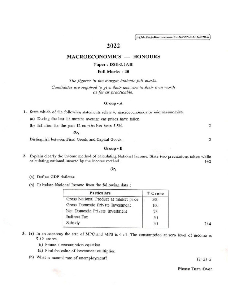 2022 (H) Macroeconomics Semester Question Paper by My Solution Paper PDF | PDF