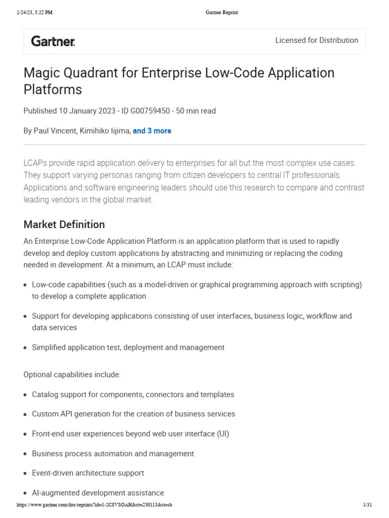 Gartner LCAP MQ (Jan-2023) | PDF | Mobile App | Cloud Computing