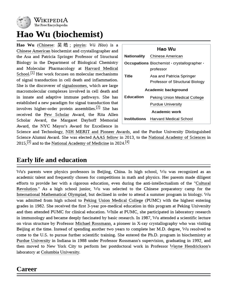 Hao_Wu_(biochemist) | PDF | Health Sciences | Biochemistry