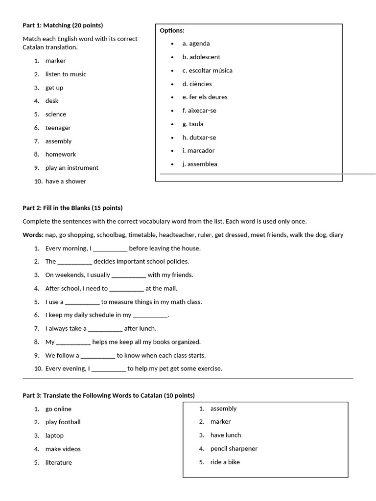 VOCABULARY UNIT 1 EXAM | PDF