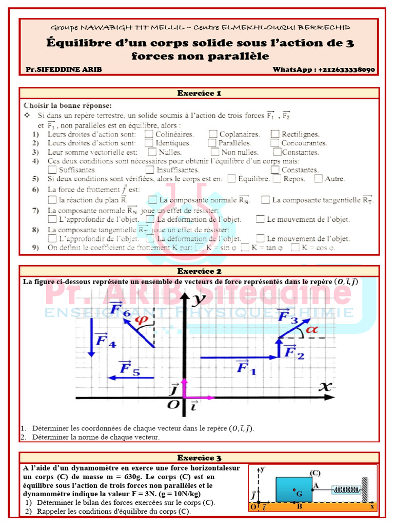 Bilan des forces et exercices corrigés | PDF | Obliger | Poids