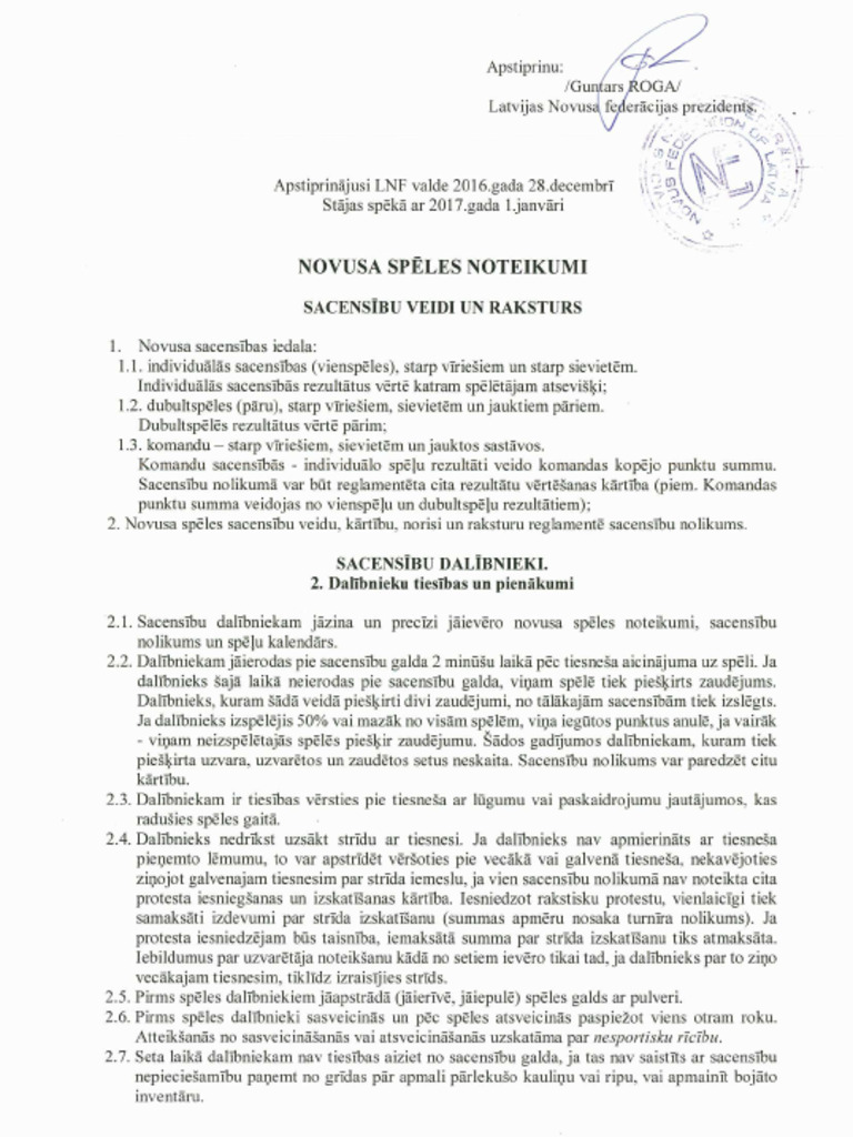 Novusa Speles Noteikumi 010117 | PDF