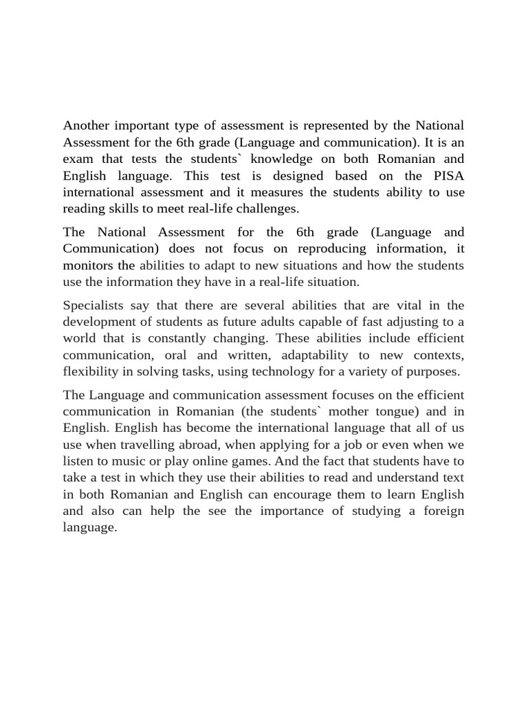 6th Grade Language Assessment Overview | PDF
