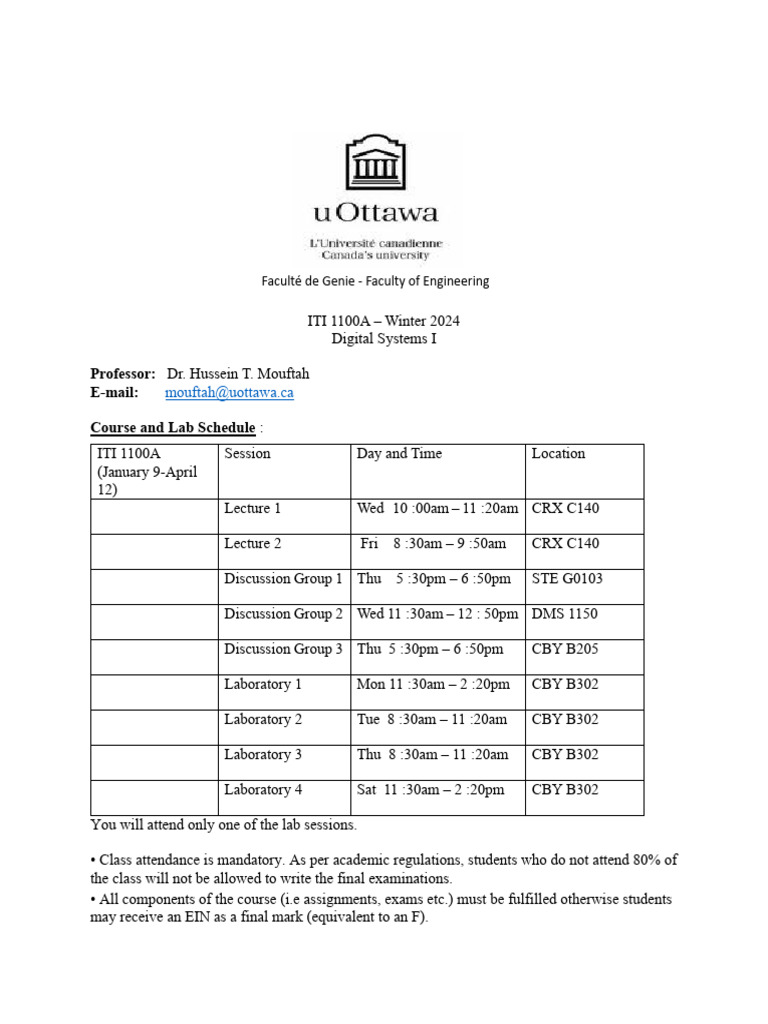 ITI 1100A - Course Scheduling | PDF | Boolean Algebra | Teaching ...
