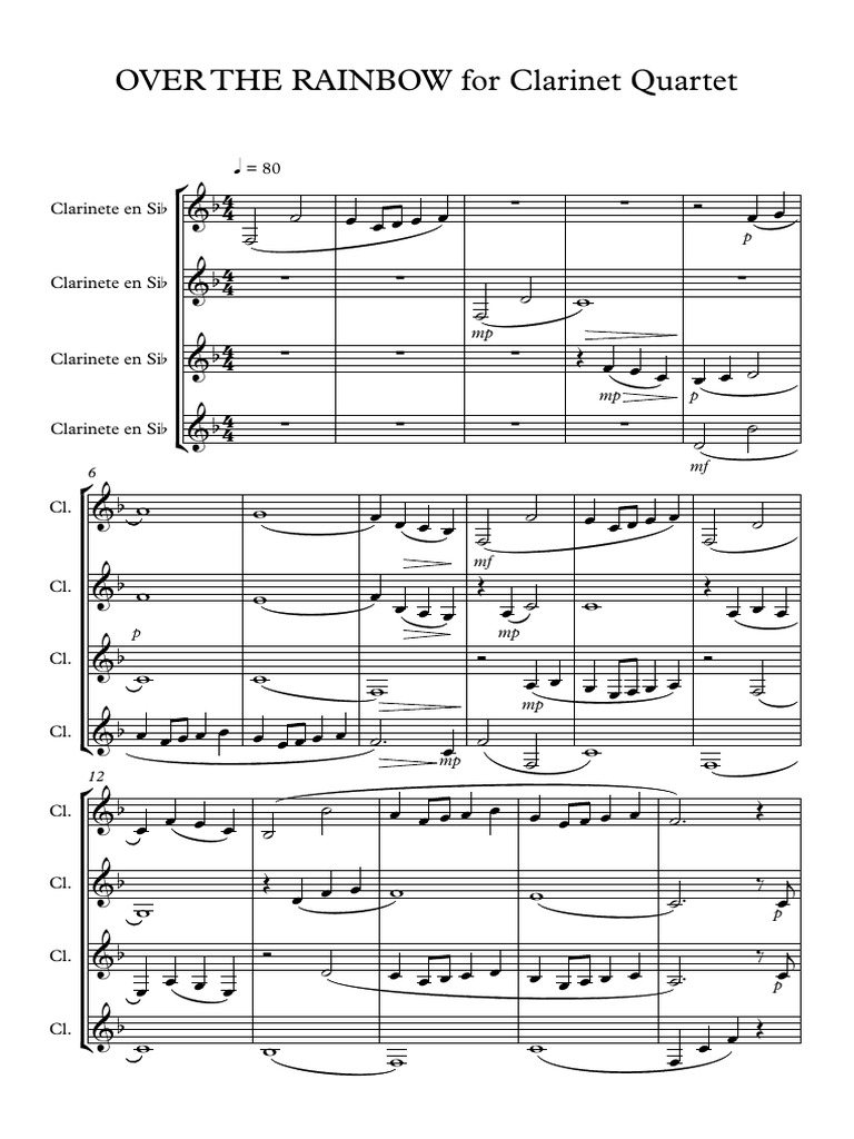 OVER THE RAINBOW For Clarinet Quartet - Partitura Completa | PDF