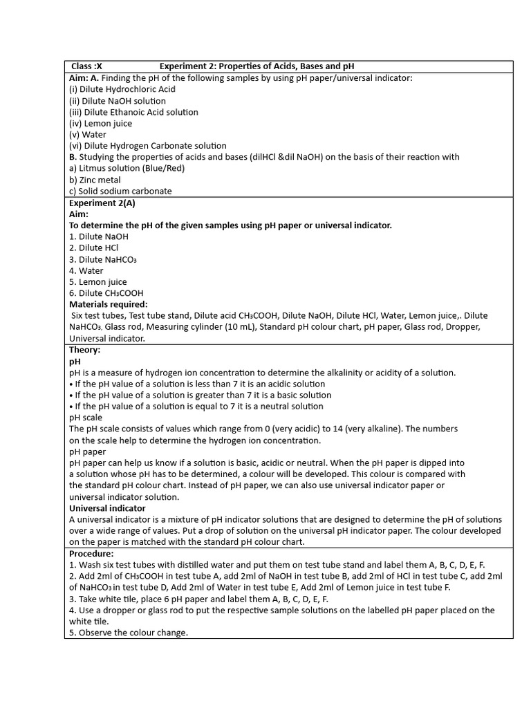 X - Expt2 Properties of Acids, Bases and PH (24-25) | PDF | Ph | Acid
