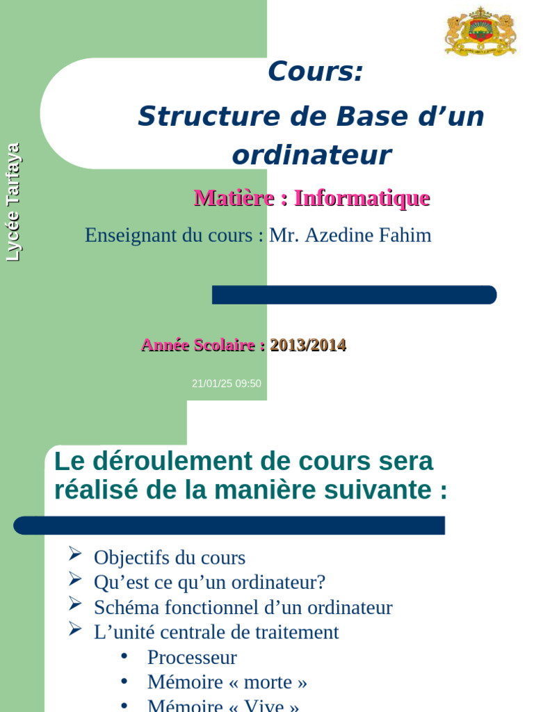 Cours: Structure de Base D'un Ordinateur: Matière: Informatique | PDF ...