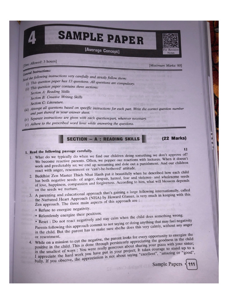 English Sample Paper 4(Average Concept) Unsolved | PDF