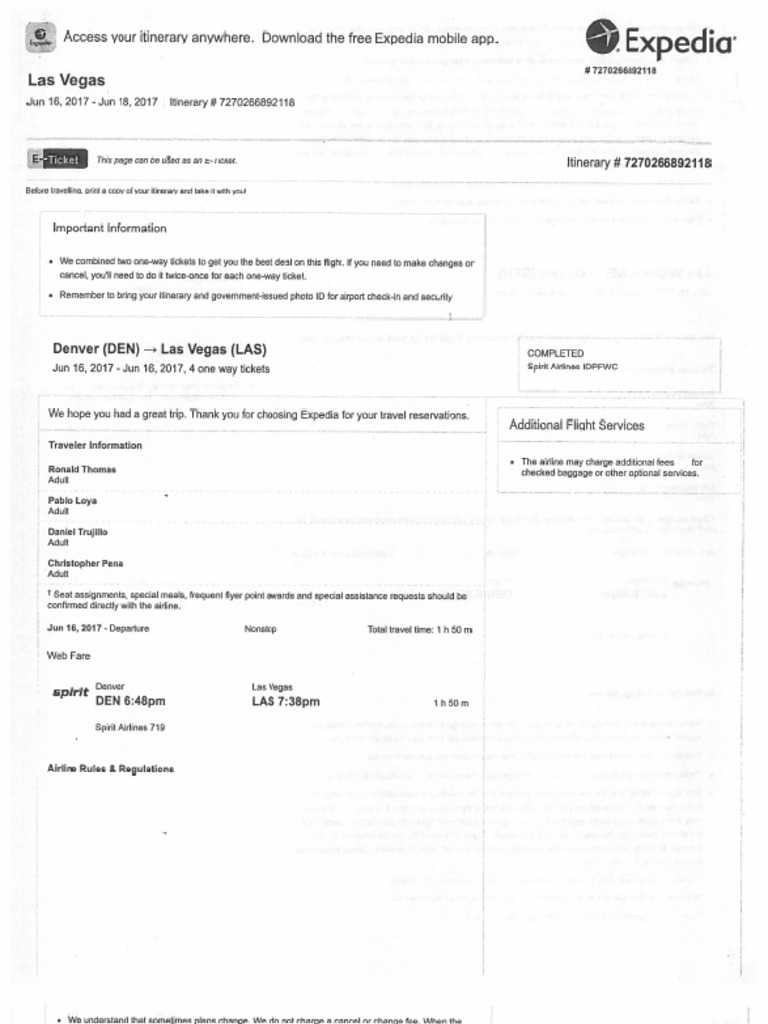 Expedia Itinerary Printout 91921062 Ver1.0 | PDF