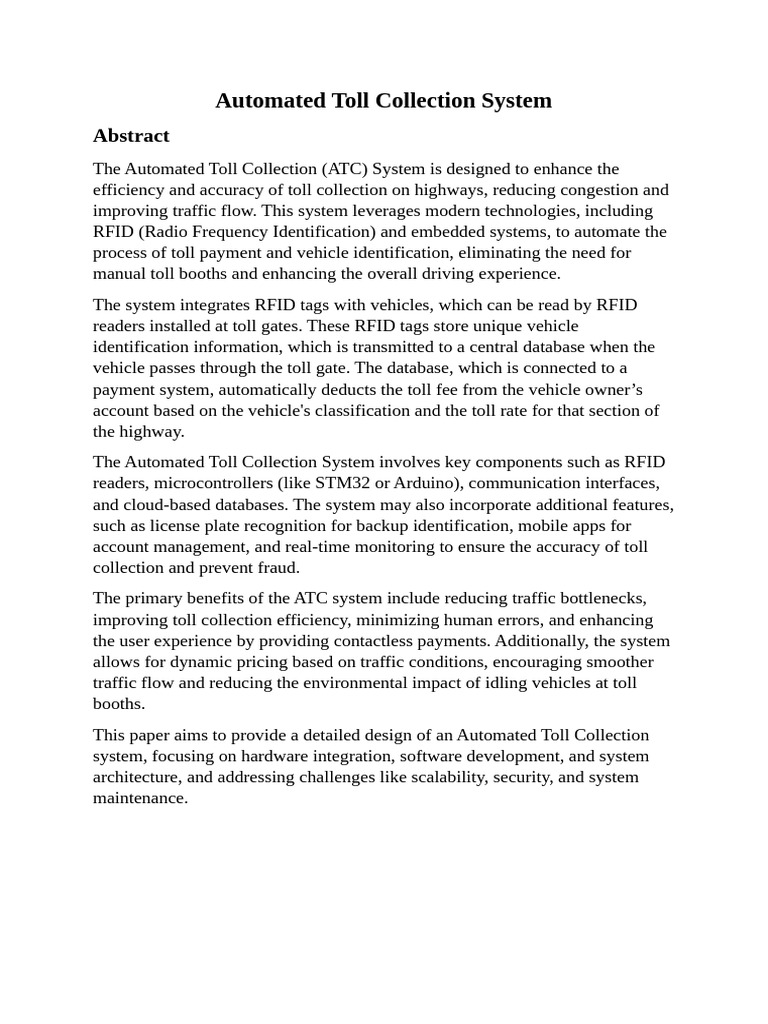 Automated Toll Collection System | PDF