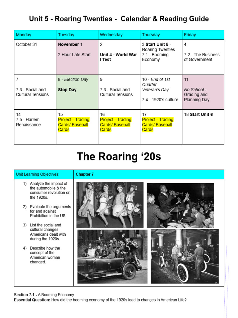 "Roaring 20s" - 22-23 - Calendar & Reading Guide | PDF | The United States