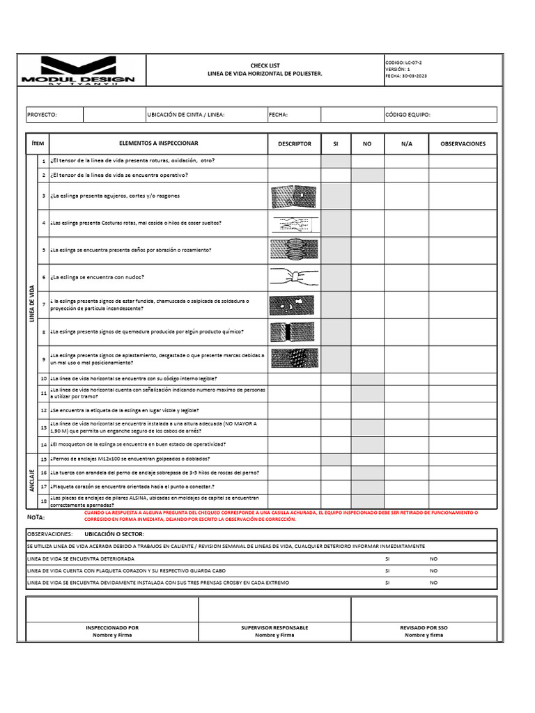 LC-07-2 Check List Instalacion de Lineas de Vida | PDF | Tornillo