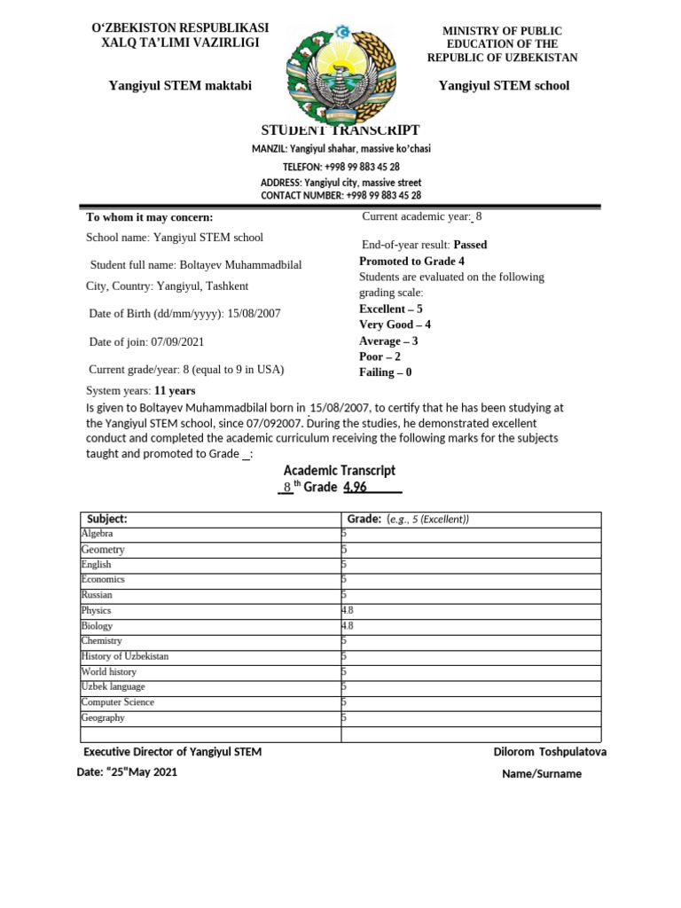 High School Transcript - Traditional Schools PDF | PDF | Uzbekistan ...