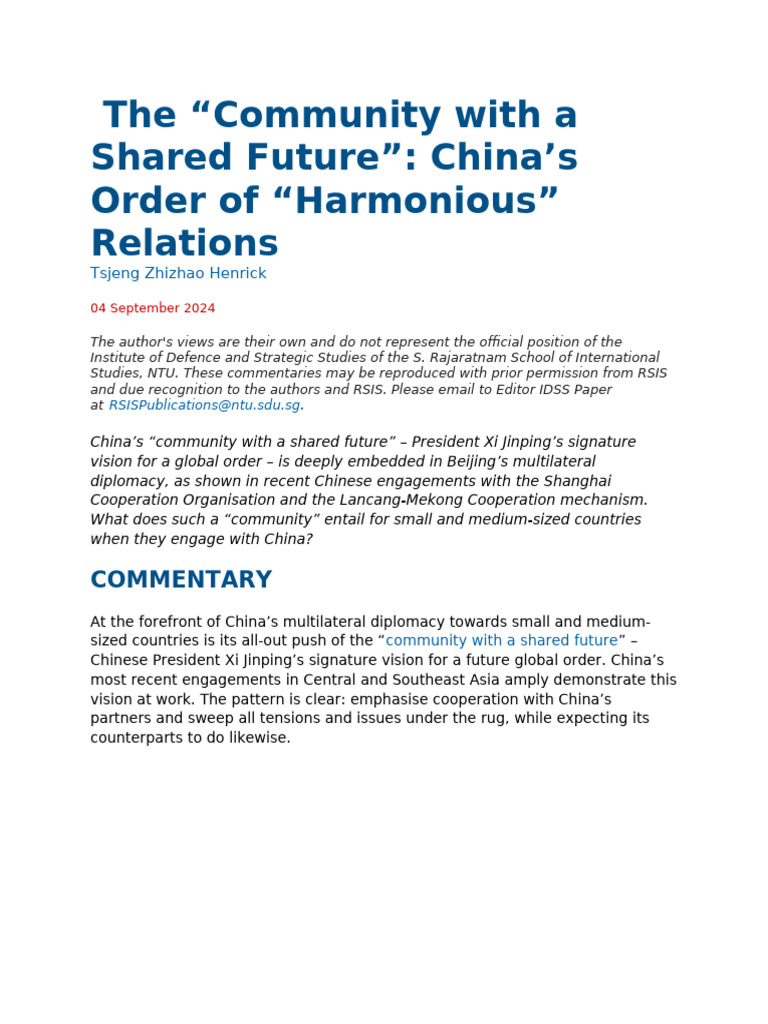 China's "Harmonious" Global Order Explained | PDF | China | World Politics