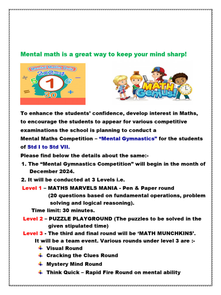 Mental Gymnastics Competition 2024 - 2025 | PDF