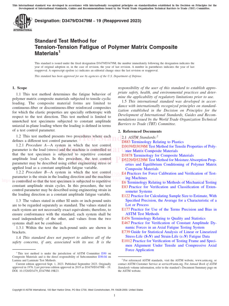 Astm D3479 D3479M 19 2023 | PDF | Fatigue (Material) | Strength Of ...
