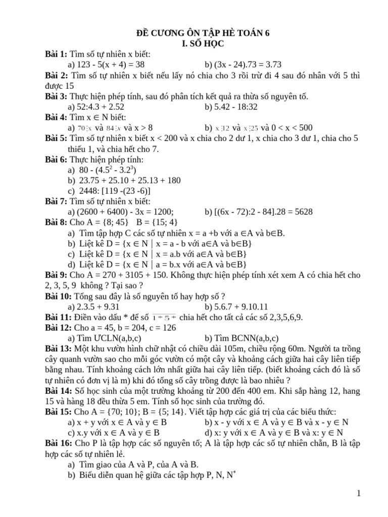 TOAN 6 - DE CUONG ON TAP HE TOAN | PDF