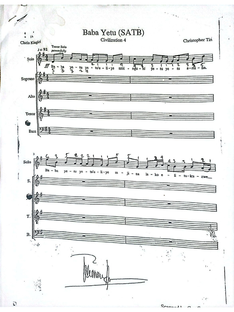 Baba Yetu Note Angka | PDF