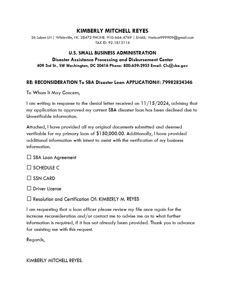 SBA Disaster Loan APPLICATION | PDF