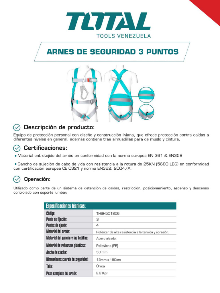 THSH501806 Arnes de Seguridad 3 Puntos | PDF