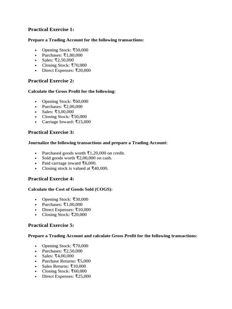 Trading Account Preparation Exercises | PDF | Cost Of Goods Sold | Expense