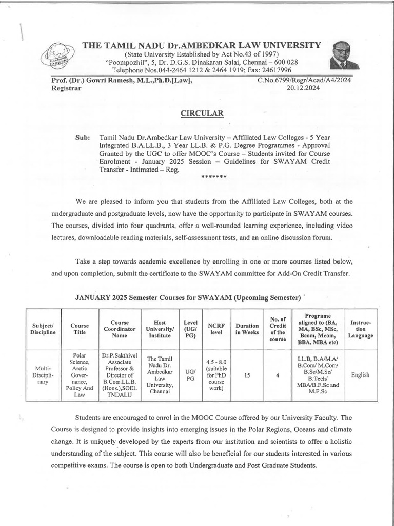 MOOCs Courses-Jan 2025 Session-Circular & Guidelines | PDF