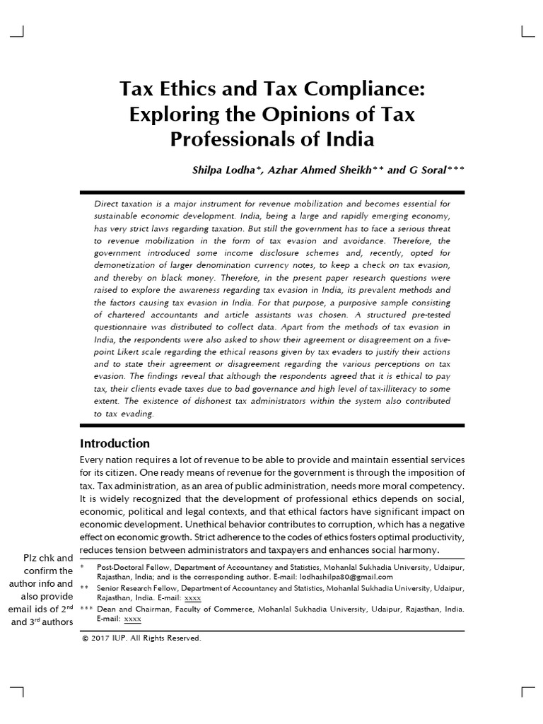 Tax Ethics and Compliance in India | PDF | Taxes | Tax Evasion