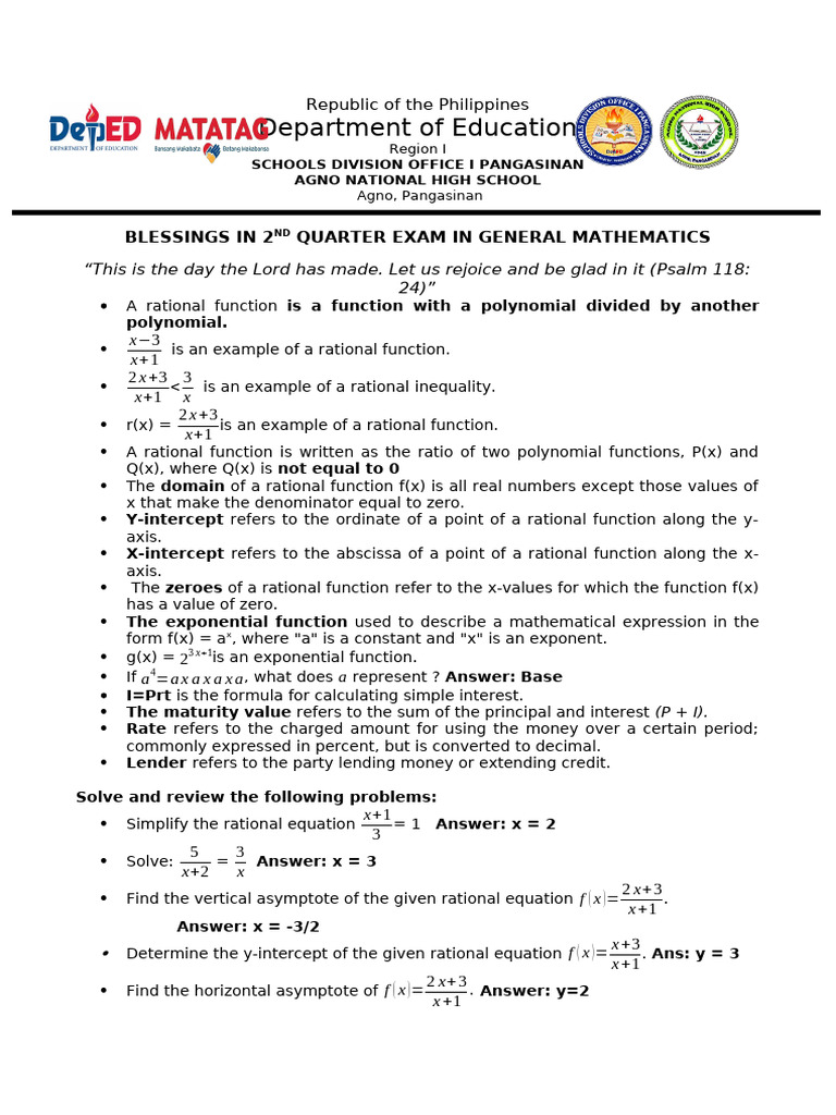 BLESSINGS IN GENMATH 2nd QUARTER 2024 2025 | PDF | Mathematics | Algebra