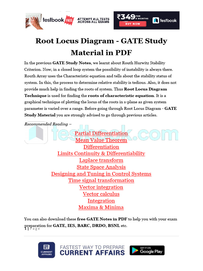 Root Locus Diagram for GATE Exam Prep | PDF | Control Theory | Stability Theory