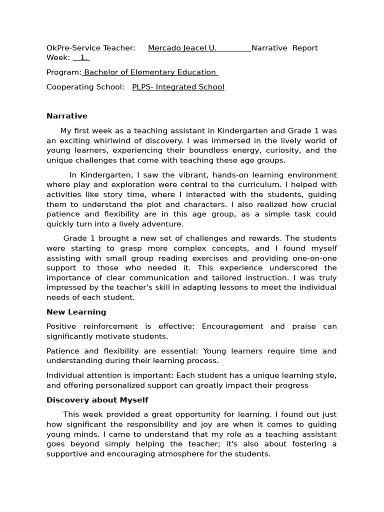 Narrative Report | PDF | Learning | Teachers