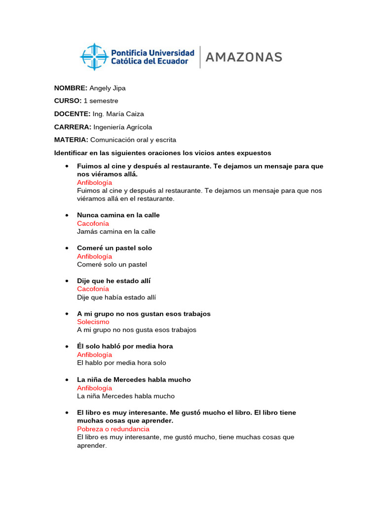 Deber Vicios de Redaccion | PDF