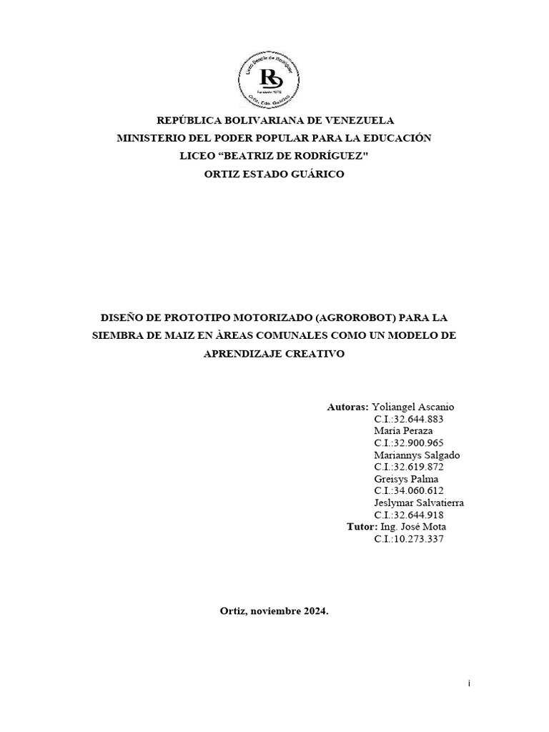Proyecto Robot Agricola, Liceo Beatriz de Rodríguez | PDF | Robot | Robótica