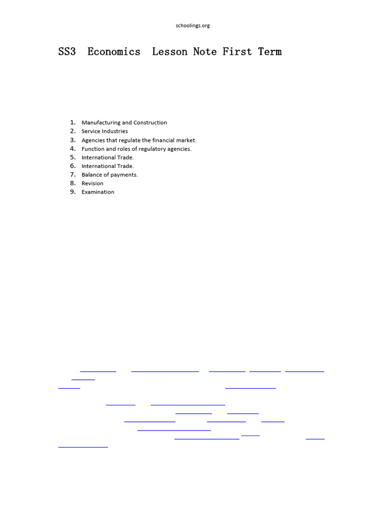 SS3 Economics Lesson Note First Term | PDF | Four Asian Tigers | Economics