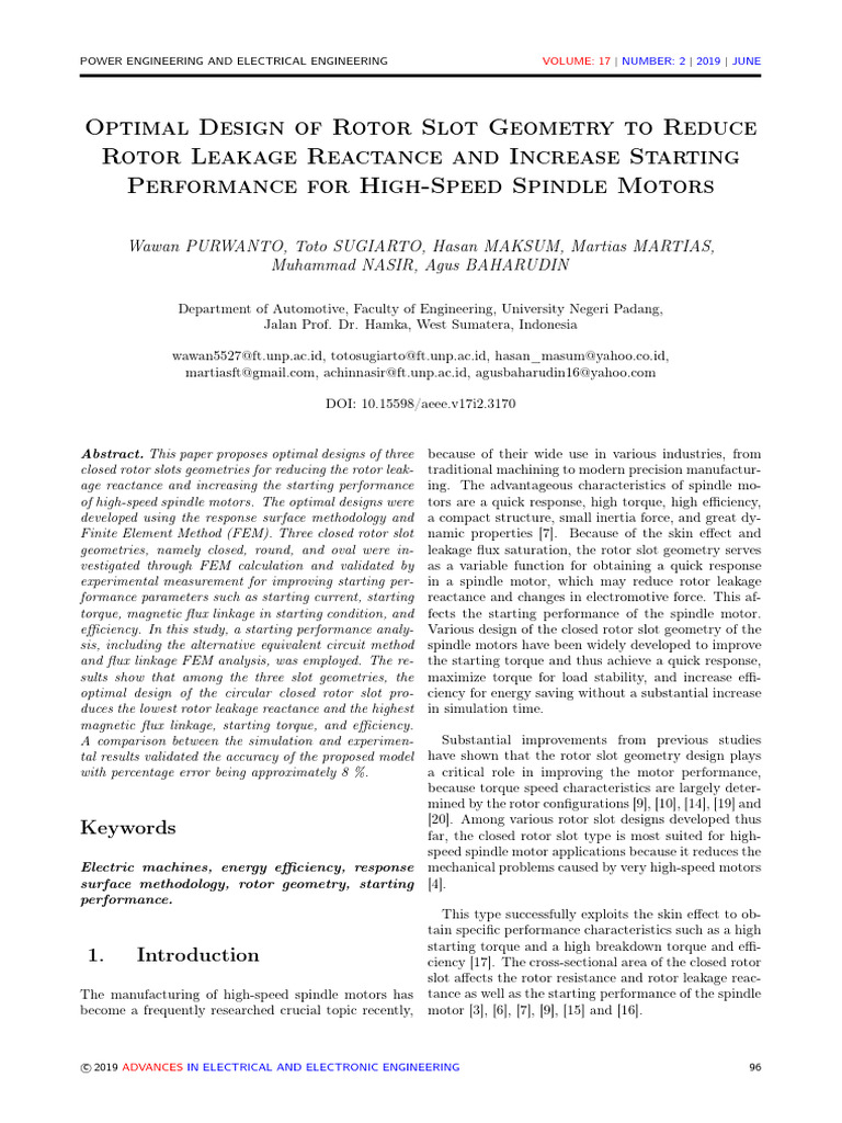 Optimal Design of Rotor Slot Geometry To | PDF | Electric Motor ...