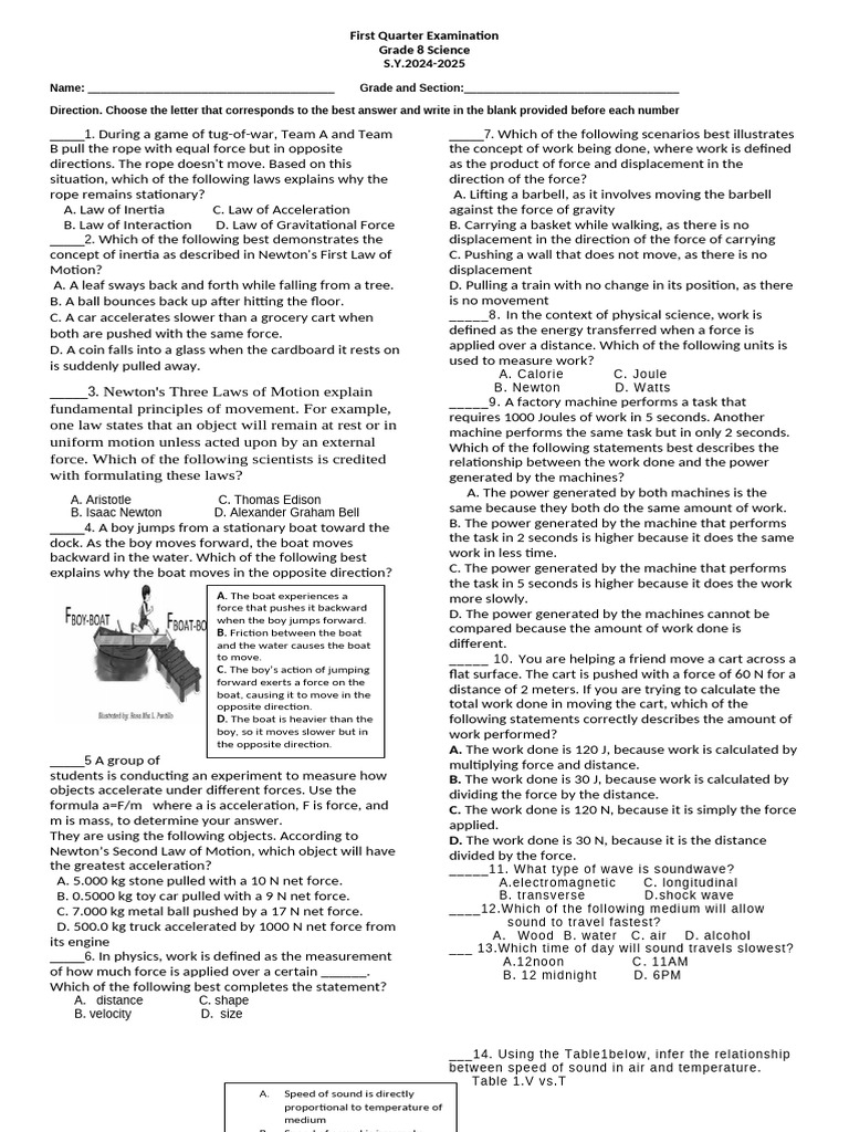 SCIENCE 8 First-Quater-exam-G8 | PDF | Force | Heat