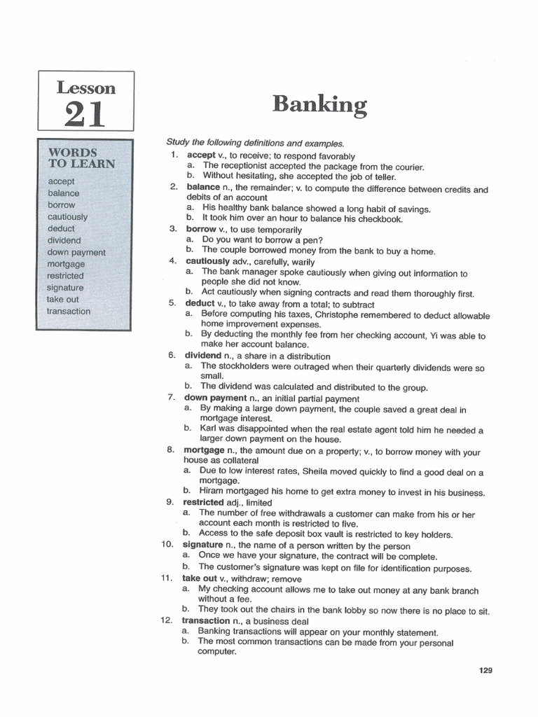 Lesson 21 Banking TOEIC | PDF