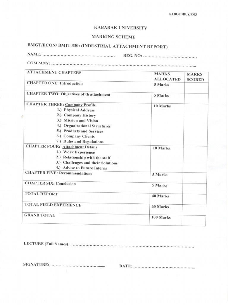 Industrial Attachment Marks Form | PDF
