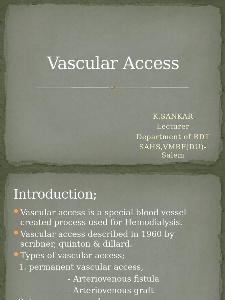 Vascular Access for Hemodialysis Explained | PDF | Vein | Medical ...