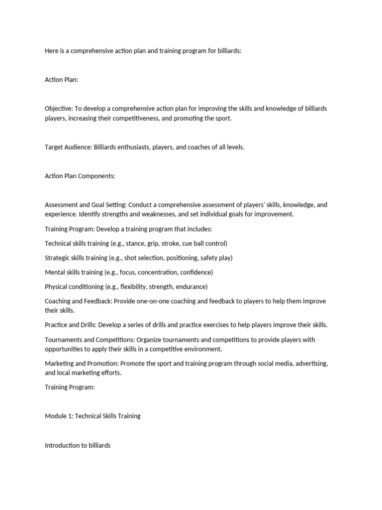 Action Plan Billiards | PDF | Cue Sports