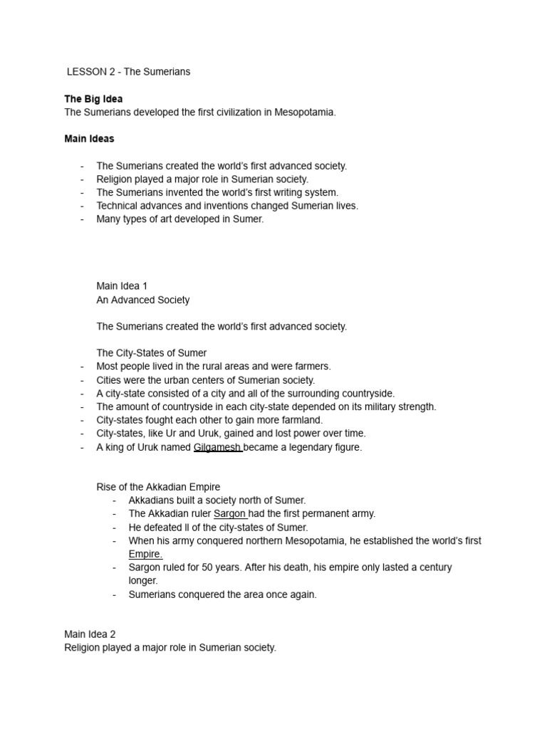 LESSON 2 - The Sumerians | PDF | Sumer | Mesopotamia