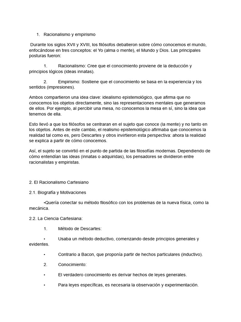 Racionalismo y Descartes en Filosofía | PDF | René Descartes | Empirismo