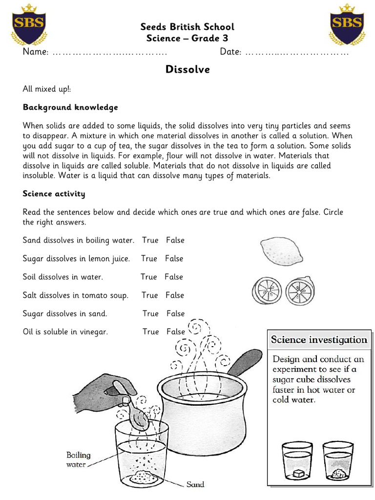 Dissolve worksheet | PDF