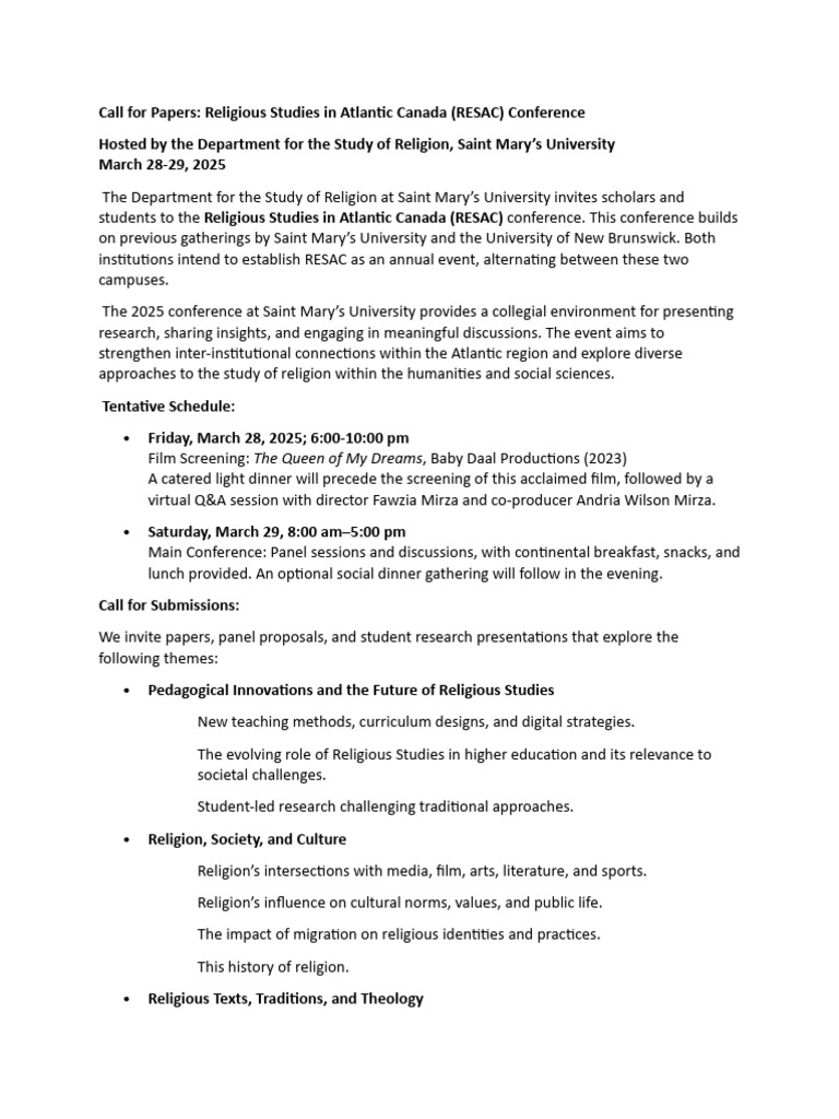 RESAC 2025 Conference Call for Papers | PDF | Religious Studies | Science