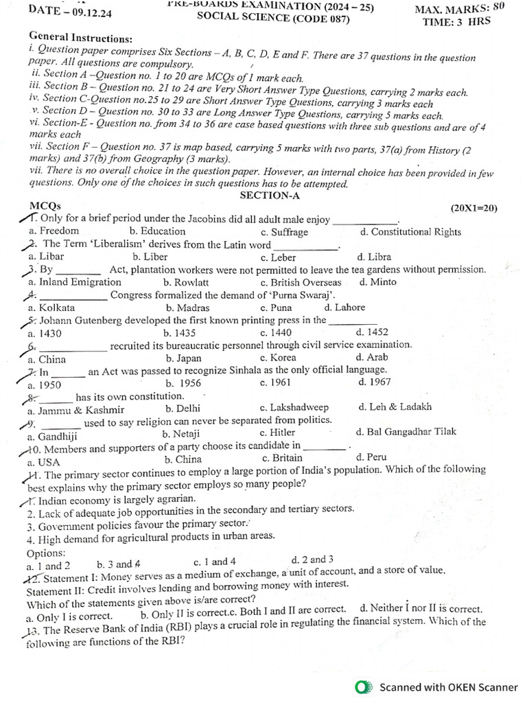 Social Science DPS PRE Boards | PDF