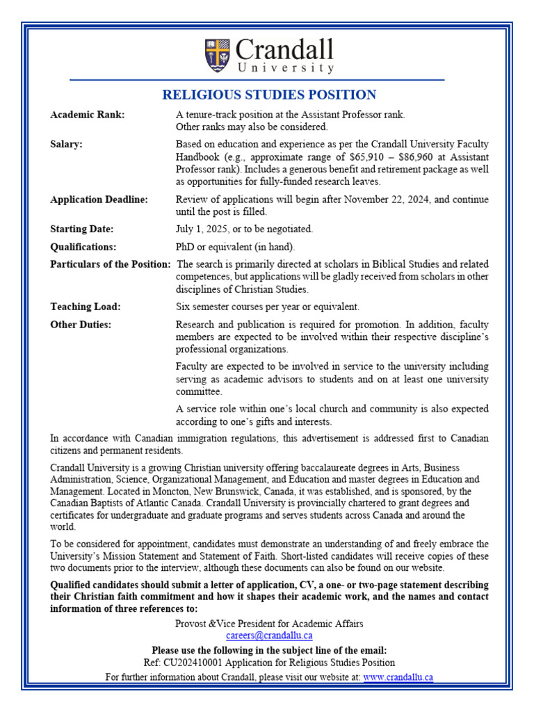 Religious Studies Job Posting 2024 - v4 | PDF | University | Canada