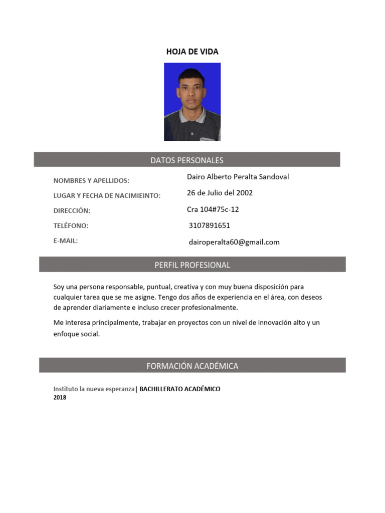 Hoja de Vida Dairo Aux PDF | PDF