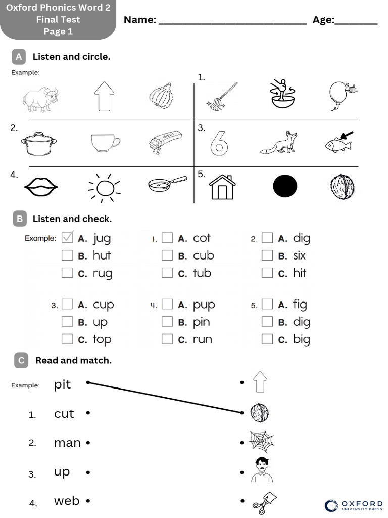 Oxford Phonics Word 2 Final Test Page 1 | PDF