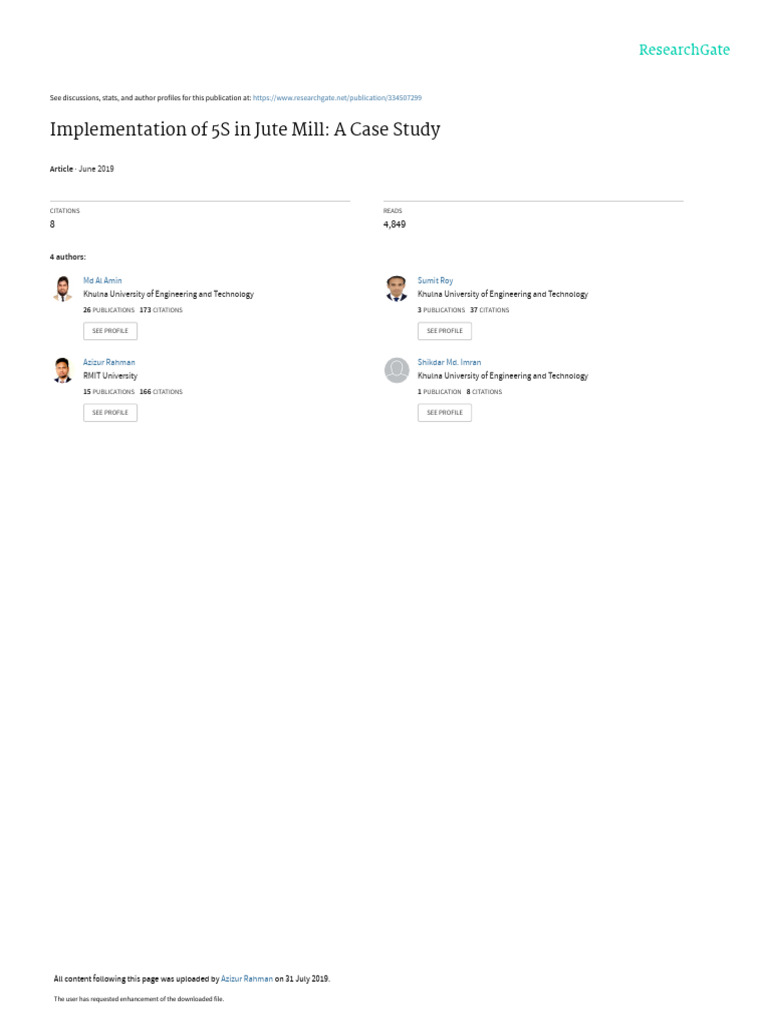 Implementation of 5S in Jute Mill: A Case Study: June 2019 | PDF | Lean ...